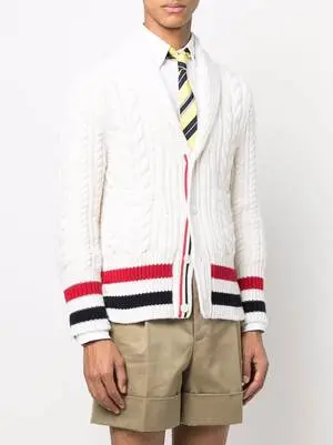 Thom Browne Rwb-stripe Cable-knit Cardigan