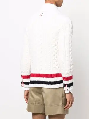 Thom Browne Rwb-stripe Cable-knit Cardigan