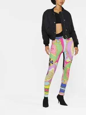 Versace All-over Graphic-print Leggings - Pink
