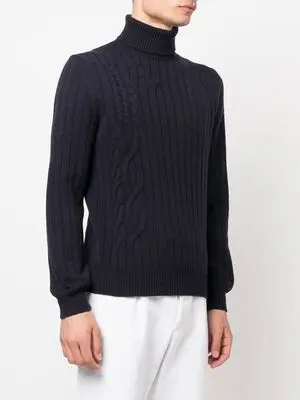 Corneliani Roll-neck Cable-knit Jumper - Blue