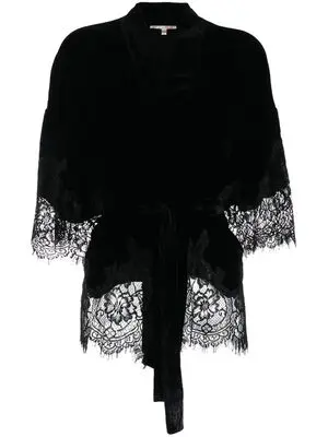 Gold Hawk Lace-detail Velvet Belted Jacket