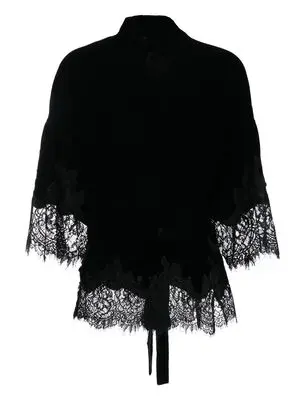 Gold Hawk Lace-detail Velvet Belted Jacket