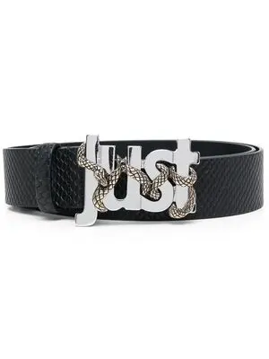 Just Cavalli Snakeskin-effect Logo-lettering Belt - Black