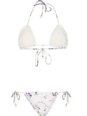 Zimmermann Crochet Floral-print Bikini - White