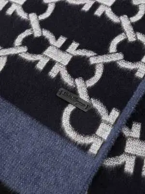 FERRAGAMO Gancini-pattern Jacquard Scarf - Blue