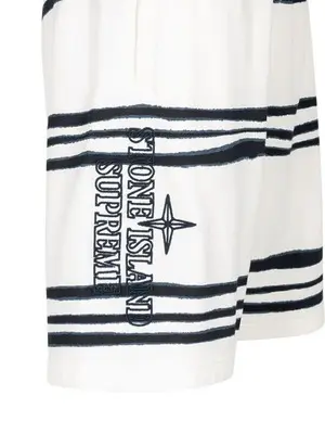 Supreme X Stone Island Warp Striped Shorts - White