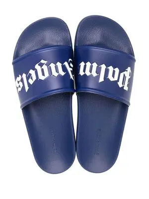 Palm Angels Logo-print Slides - Blue