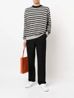 Kenzo Floral-embroidered Striped Jumper - Grey