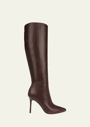 Veronica Beard 95mm Lisa Leather Stiletto Boots - Espresso Dark Bro