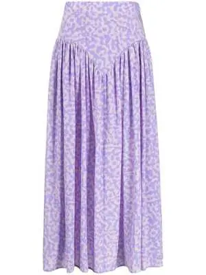 Stella McCartney Pleated Silk Midi Skirt - Purple