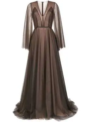 Costarellos Sheer-panel Evening Gown