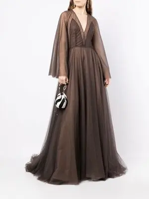 Costarellos Sheer-panel Evening Gown