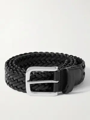 Anderson's 3cm Woven Leather Belt - Black