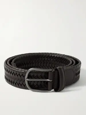 Anderson's 3.5cm Woven Leather Belt - Brown