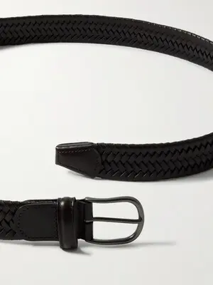 Anderson's 3.5cm Woven Leather Belt - Brown