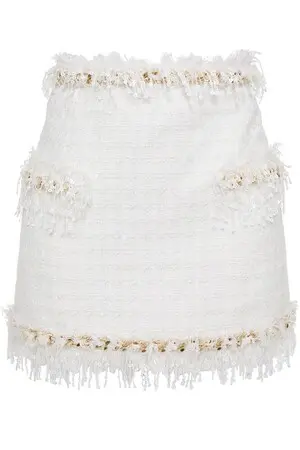 Balmain Fringed Embellished Tweed Mini Skirt - Off-white