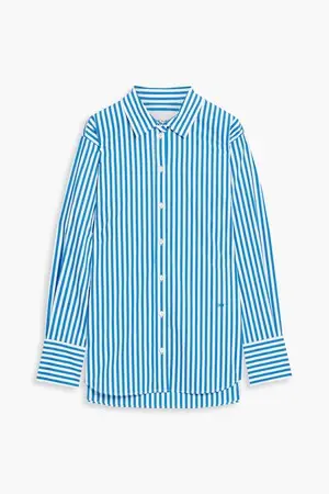 FRAME Oversized Striped Cotton Poplin Shirt - Blue