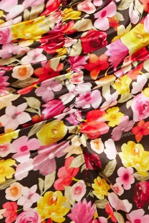GANNI Ruched Floral-print Midi Dress