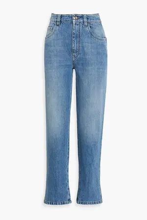 Brunello Cucinelli Bead-embellished Tapered Jeans - Mid Denim