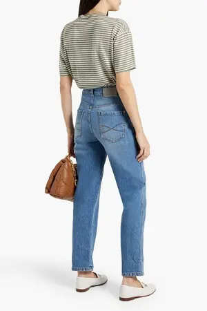 Brunello Cucinelli Bead-embellished Tapered Jeans - Mid Denim