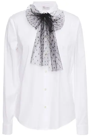 RED VALENTINO REDValentino Cotton Oxford And Poplin Shirt With Point D'Esprit Trims