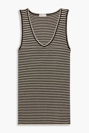 Brunello Cucinelli Brunello Cucinelli Metallic Striped Stretch-Jersey Tank - Black