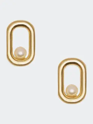 ANINE BING Signature Link Pearl Studs - Gold