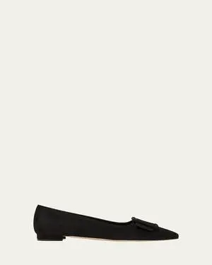 Manolo Blahnik Maysale Suede Ballerina Flats - Black