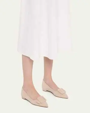 Manolo Blahnik Maysale Suede Ballerina Flats - Nude