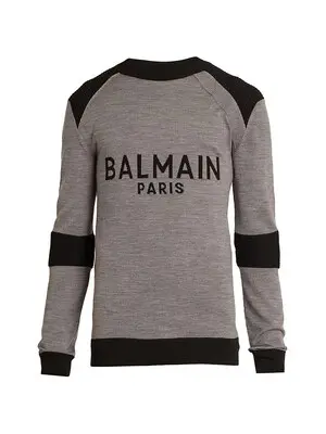 Balmain Men's Wool Intarsia Logo Sweater - Gris Fonce Noir  Gris Fonce Noir