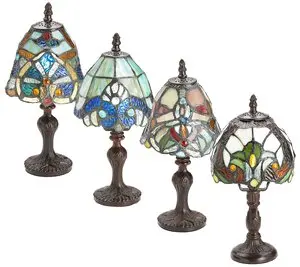 RIVER OF GOODS S/4 4 Tiffany-style Stained Glass Accent Lamps - One-color