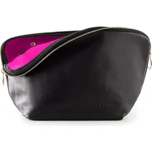 KUSSHI KUSSHI Vacationer Leather Makeup Bag Black Leather/pink