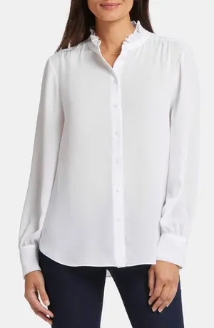 NYDJ Ruffle Neck Blouse - Optic White