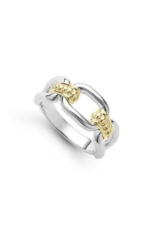 Lagos Signature Caviar Oval Link Ring - Silver Gold