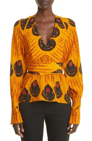 Altuzarra Dagur Teardrop Shibori Silk Blouse Marmalade Teardrop