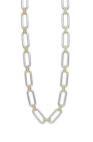 Lagos Sterling Silver And 18k Gold Caviar Link Necklace - Silver Gold