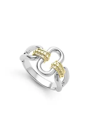 Lagos Signature Caviar Oval Link Ring - Silver Gold