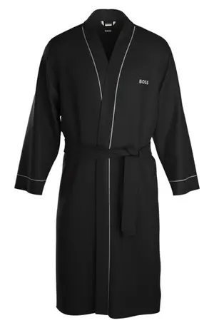 BOSS Piped Cotton Robe Blk