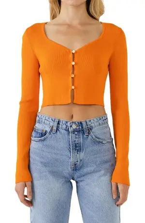Endless Rose Ribbed Crop Cardigan - Orange