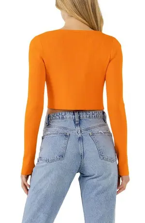 Endless Rose Ribbed Crop Cardigan - Orange