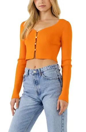 Endless Rose Ribbed Crop Cardigan - Orange