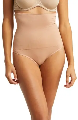 SHAPERMINT ESSENTIALS High Waist Shaper Thong - Latte