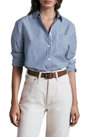 Rag & Bone Icons Maxine Stripe Button-Up Shirt Ltblue Str