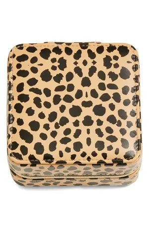 Nordstrom Square Zip Jewelry Box Tan Leopard