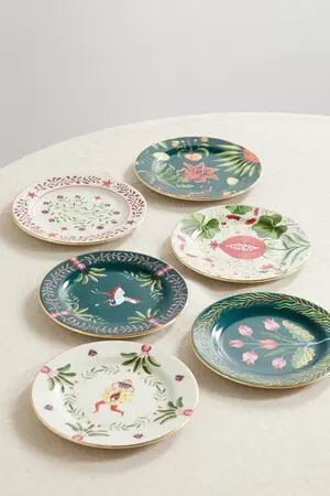 La DoubleJ Set Of Six Gold-plated Porcelain Dessert Plates