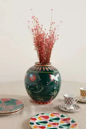 La DoubleJ Bubble Gold-plated Porcelain Vase - Emerald