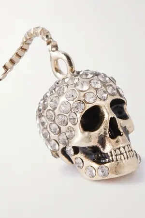 Alexander McQueen Tone Swarovski Crystal And Faux Pearl Skull Earrings - Gold