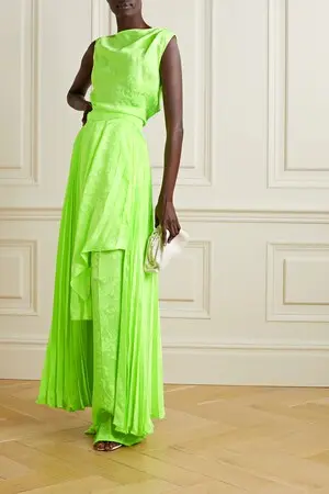 Christopher John Rogers Asymmetric Pleated Viscose Skirt