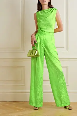 Christopher John Rogers Pleated Jacquard Wide-leg Pants