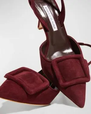 Manolo Blahnik Maysli Suede Pumps - Red